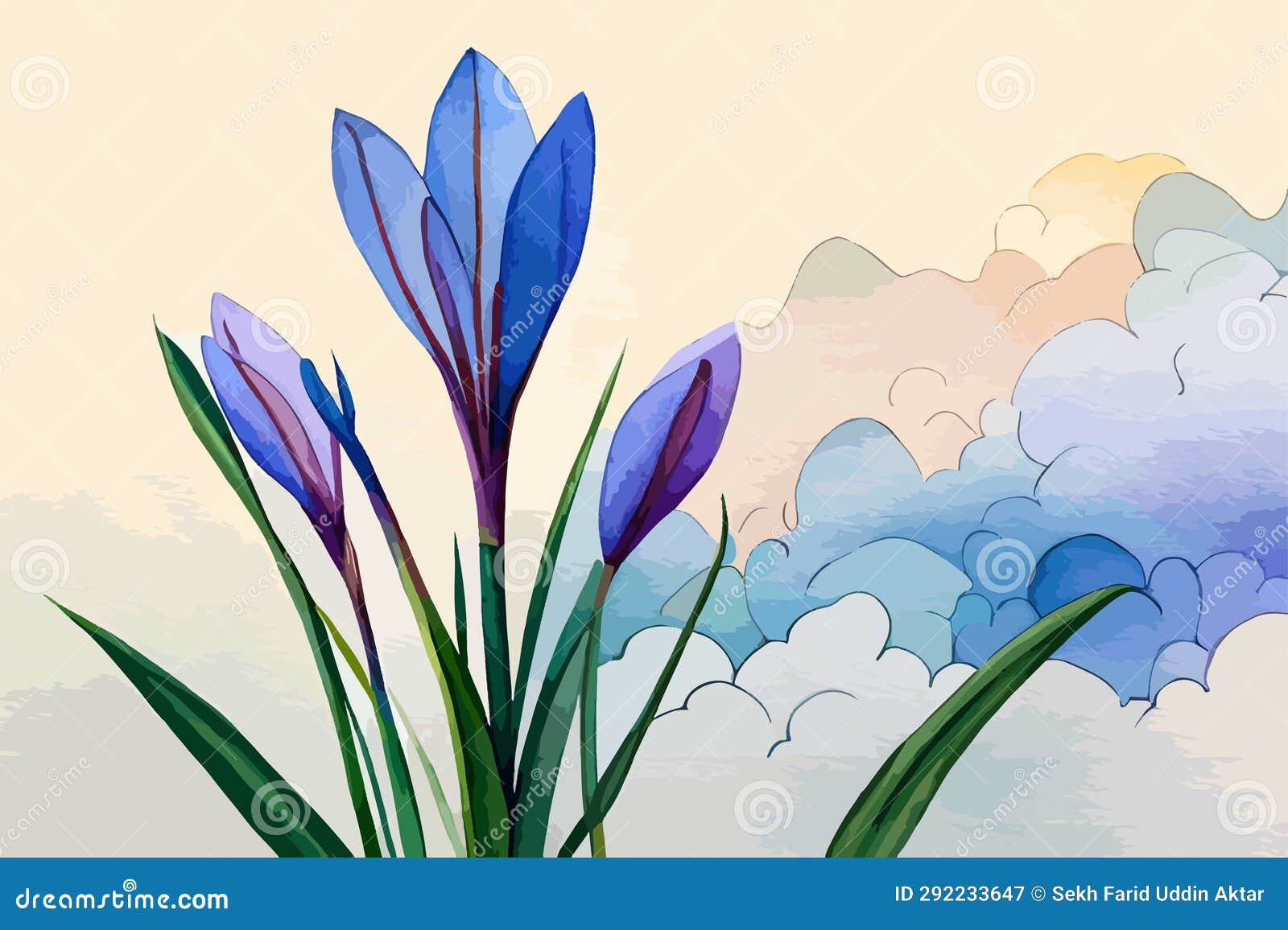 Crocus Flower Watercolor Art and Illustration Created with Ai Stock ...