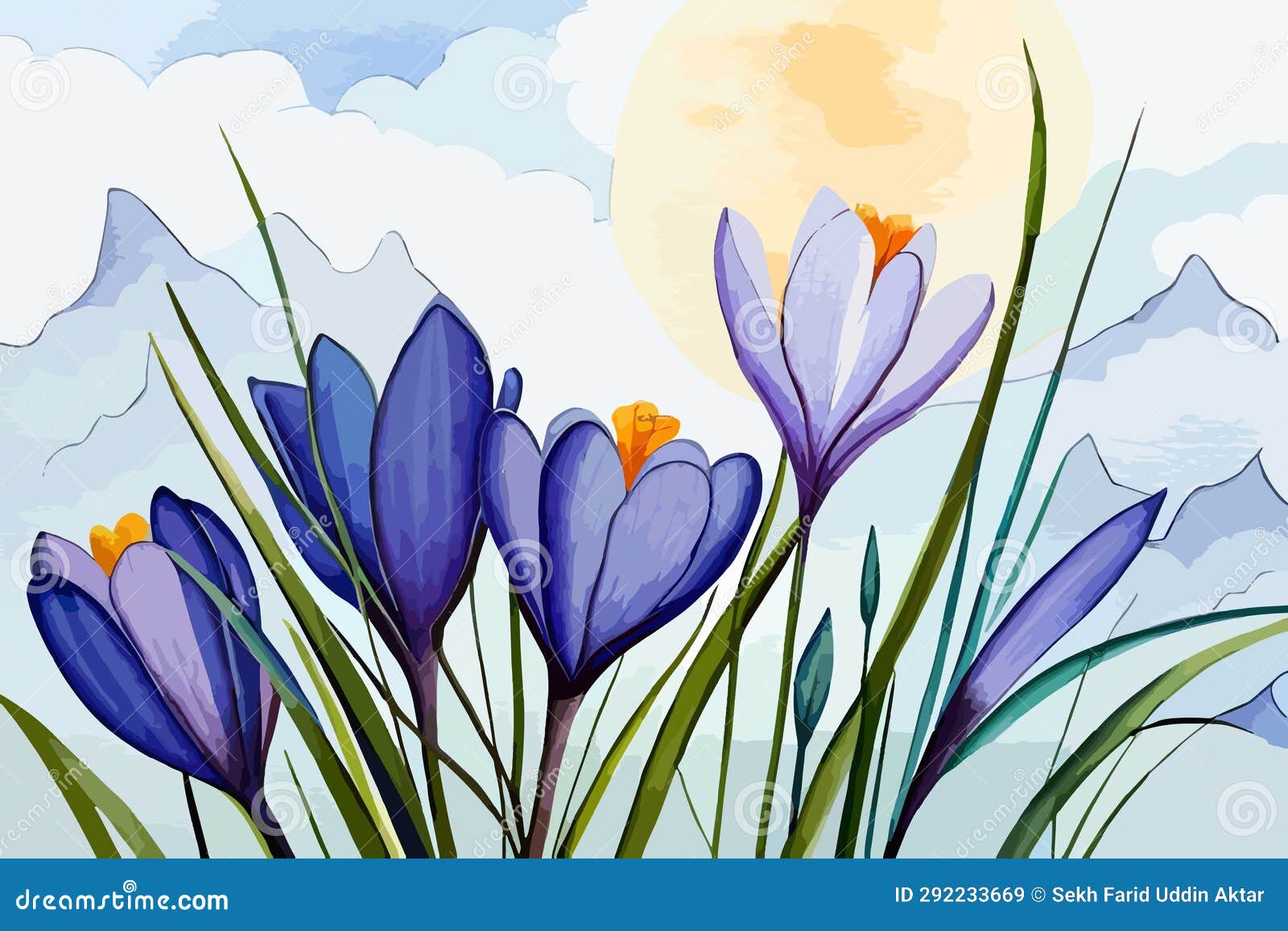 Crocus Flower Watercolor Art and Illustration Created with Ai Stock ...