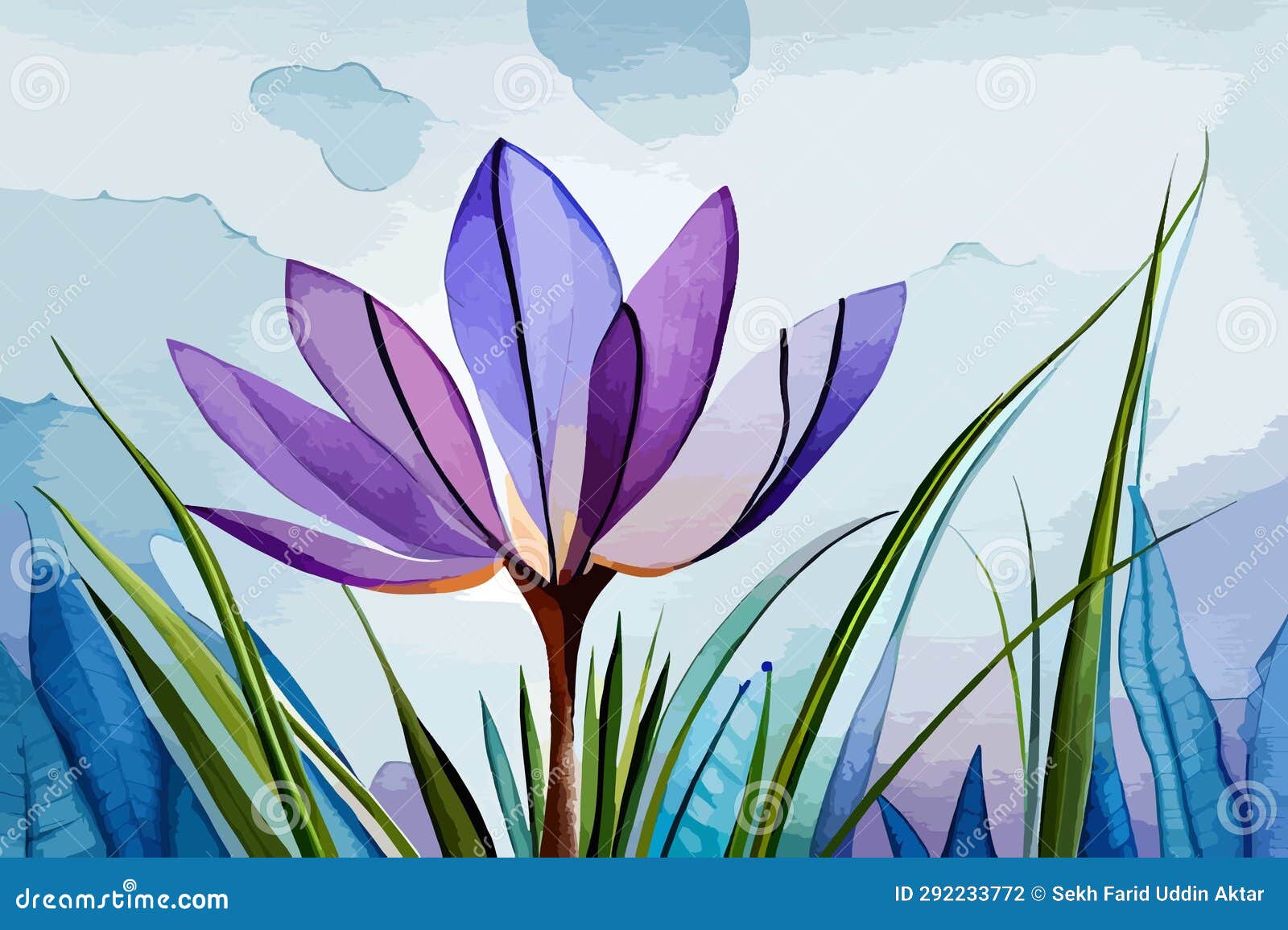Crocus Flower Watercolor Art and Illustration Created with Ai Stock ...