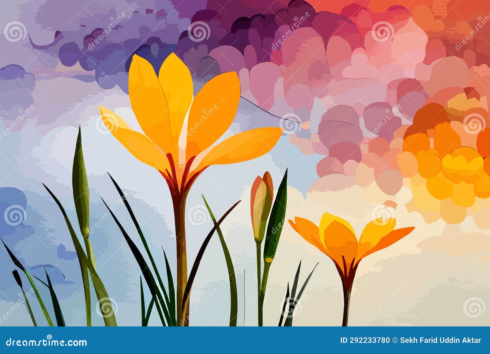 Crocus Flower Watercolor Art and Illustration Created with Ai Stock ...