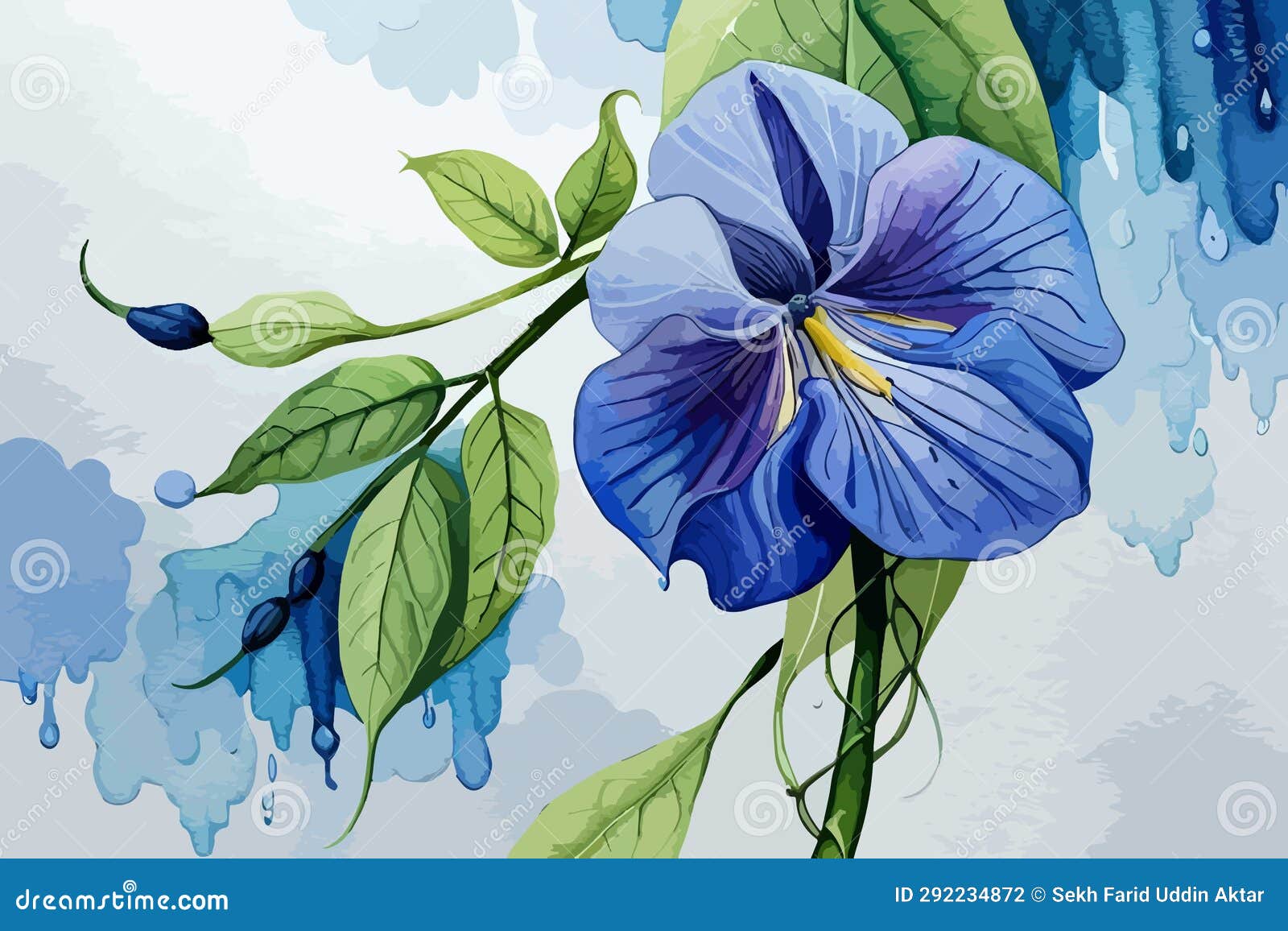 Clitoria Flower Watercolor Art and Illustration Created with Ai Stock ...