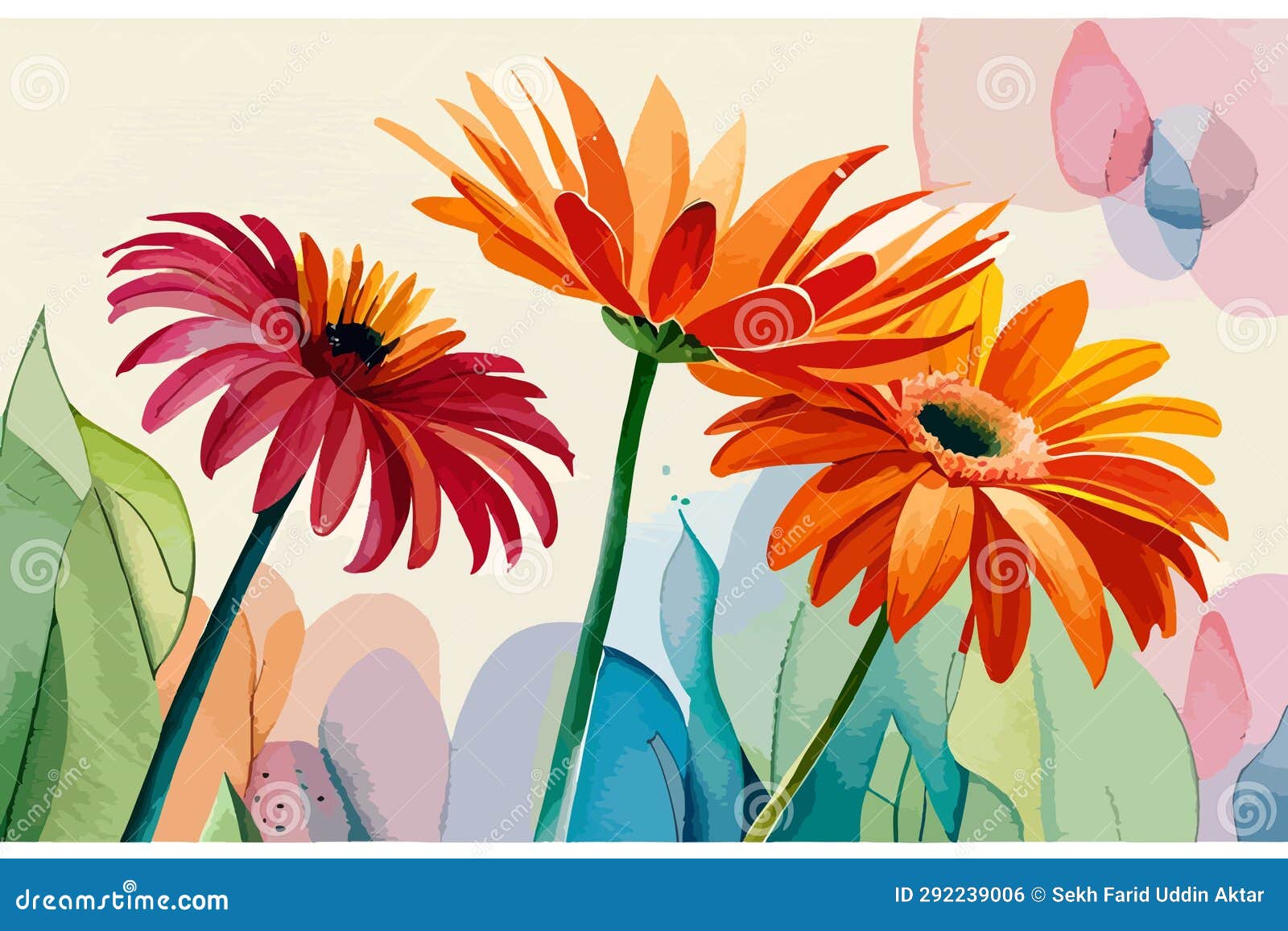 Gerberas Flower Watercolor Art and Illustration Created with Ai Stock ...