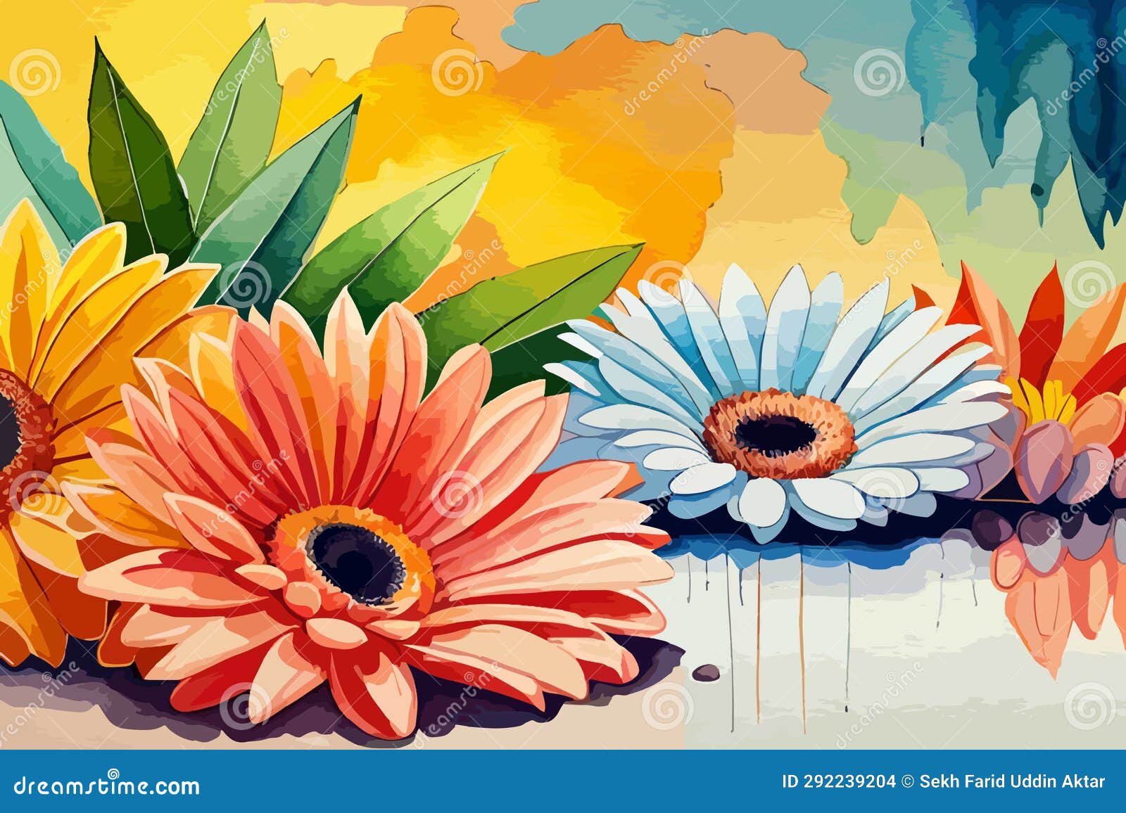 Gerberas Flower Watercolor Art and Illustration Created with Ai Stock ...