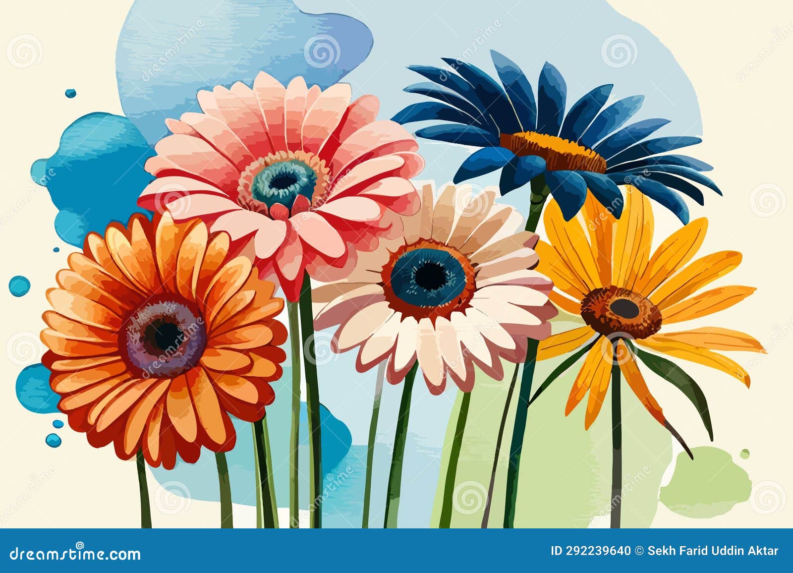 Gerberas Flower Watercolor Art and Illustration Created with Ai Stock ...