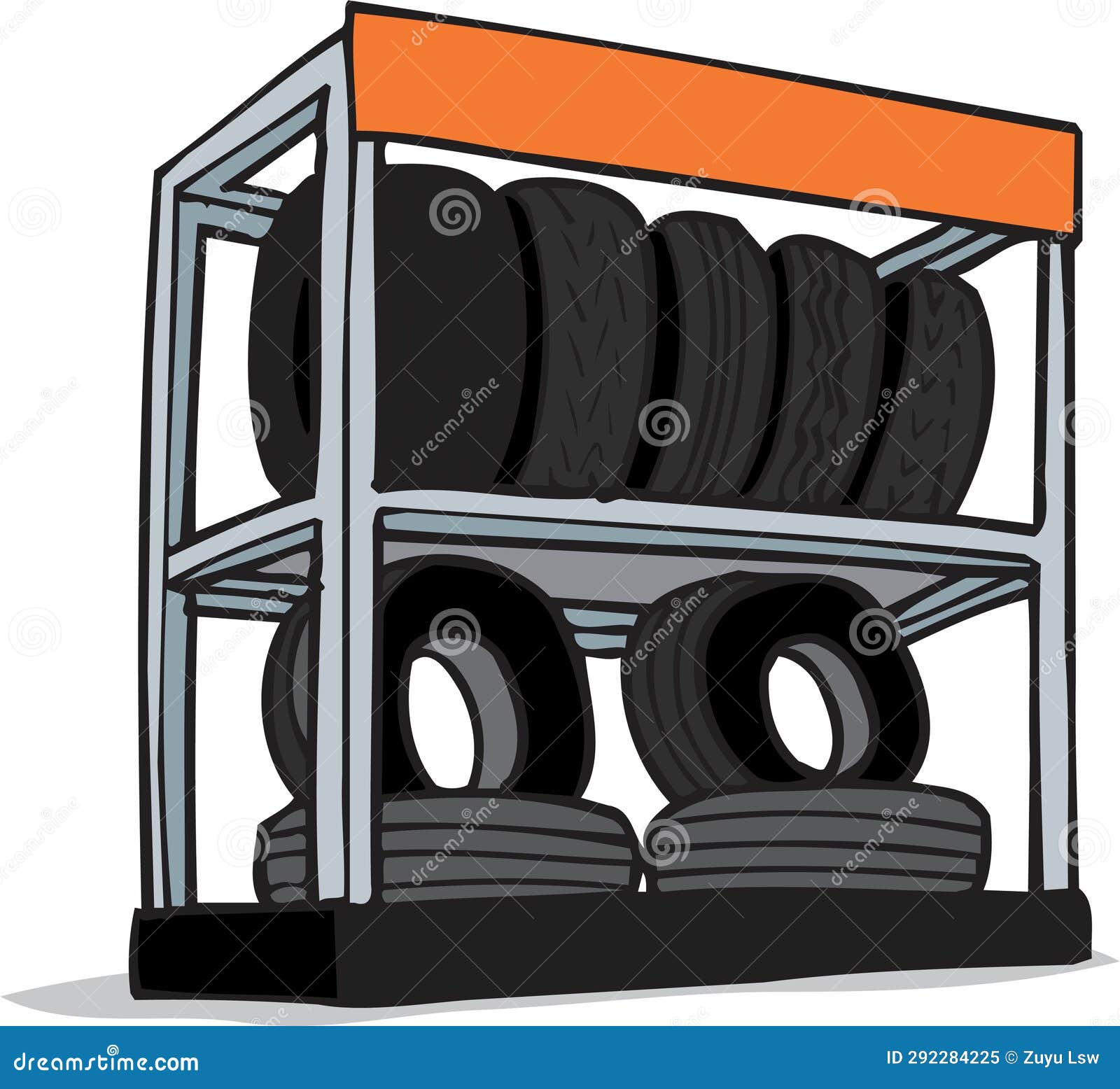 Car Tire Rack Storage. Hand Drawing of Flat Design Cartoon Style ...