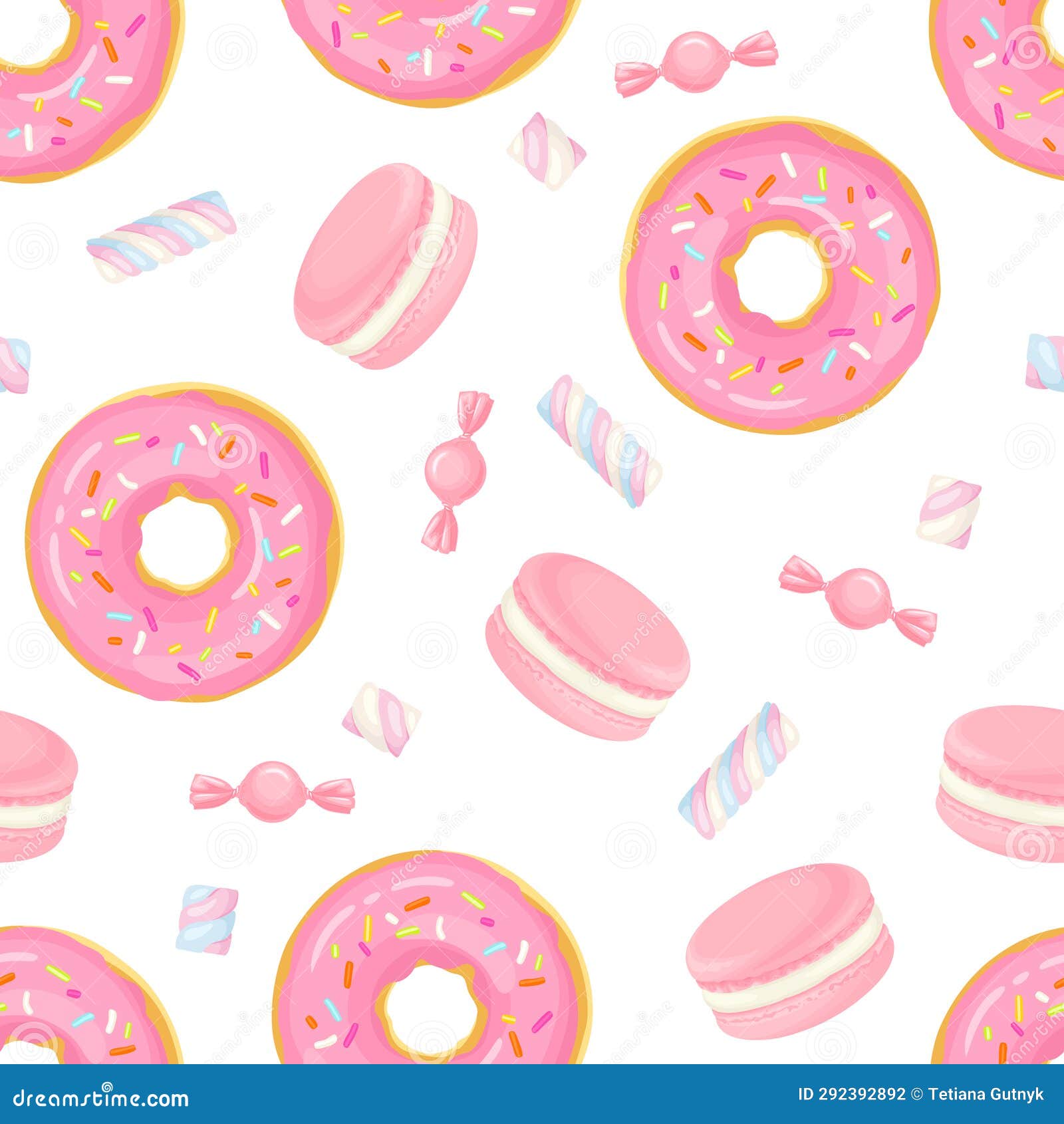 Pink Sweets Seamless Pattern. Vector Cartoon Illustration of Donut ...