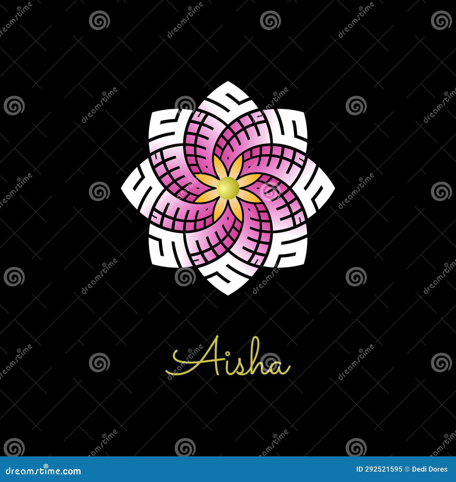 Aisha Name in Flower Kufi Arabic Calligraphy Logo Vector Illustration ...