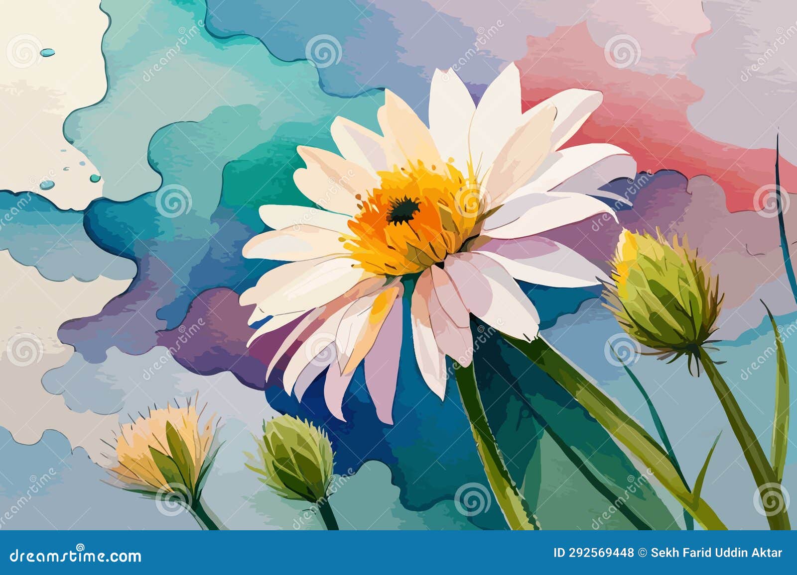 Zinnia Flower Watercolor Art and Illustration Created with Ai Stock ...