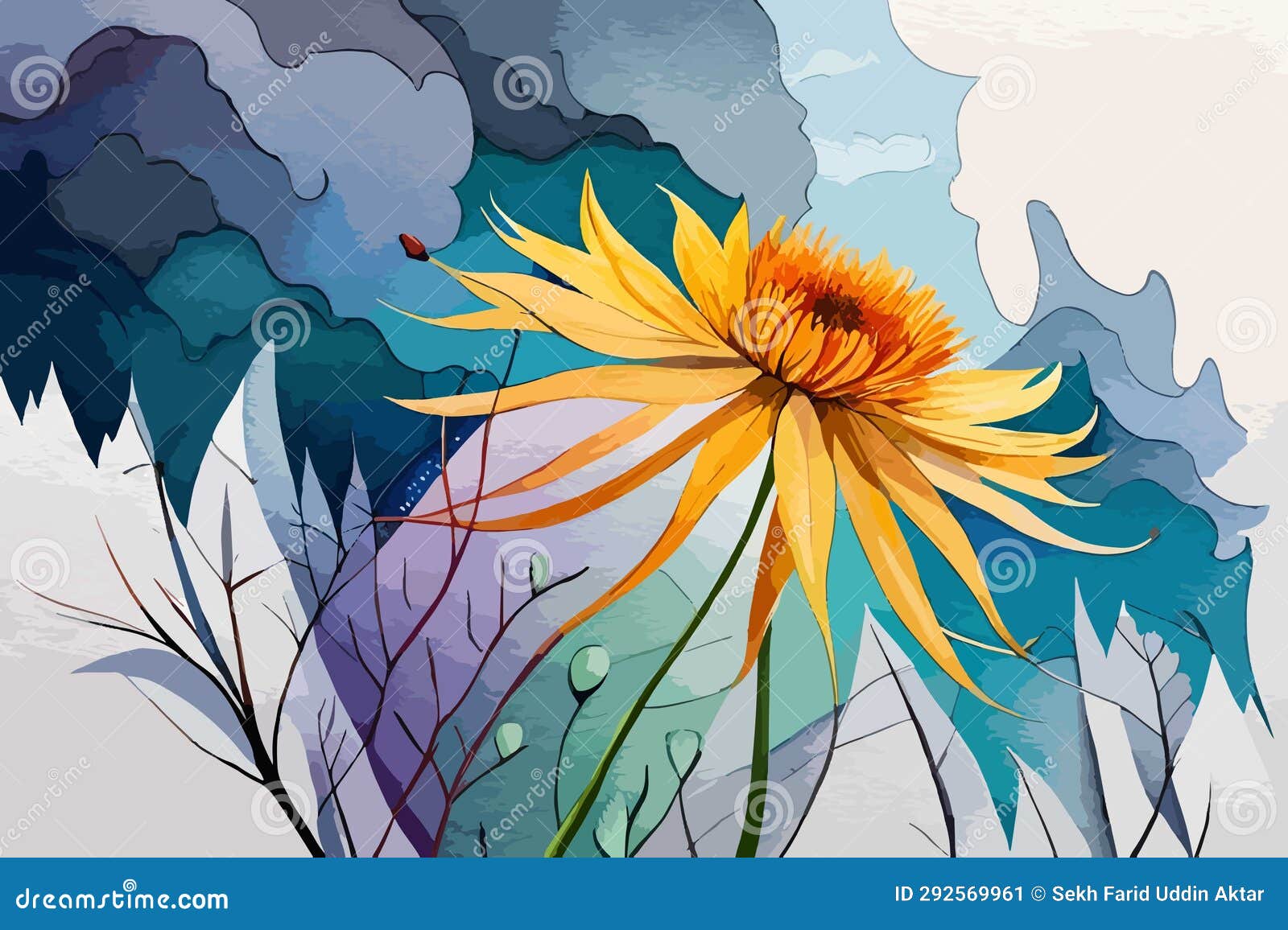 Zinnia Flower Watercolor Art and Illustration Created with Ai Stock ...