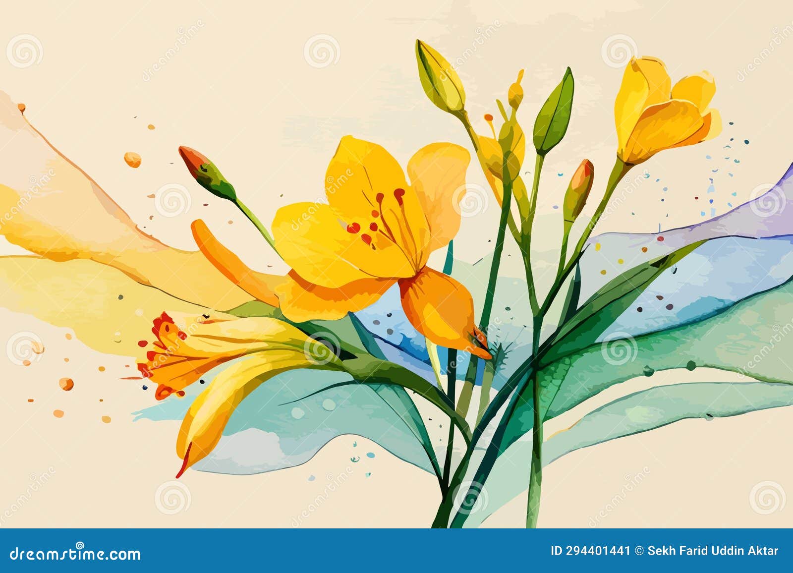 Freesia Flower Watercolor Art and Illustration Created with Ai Stock ...