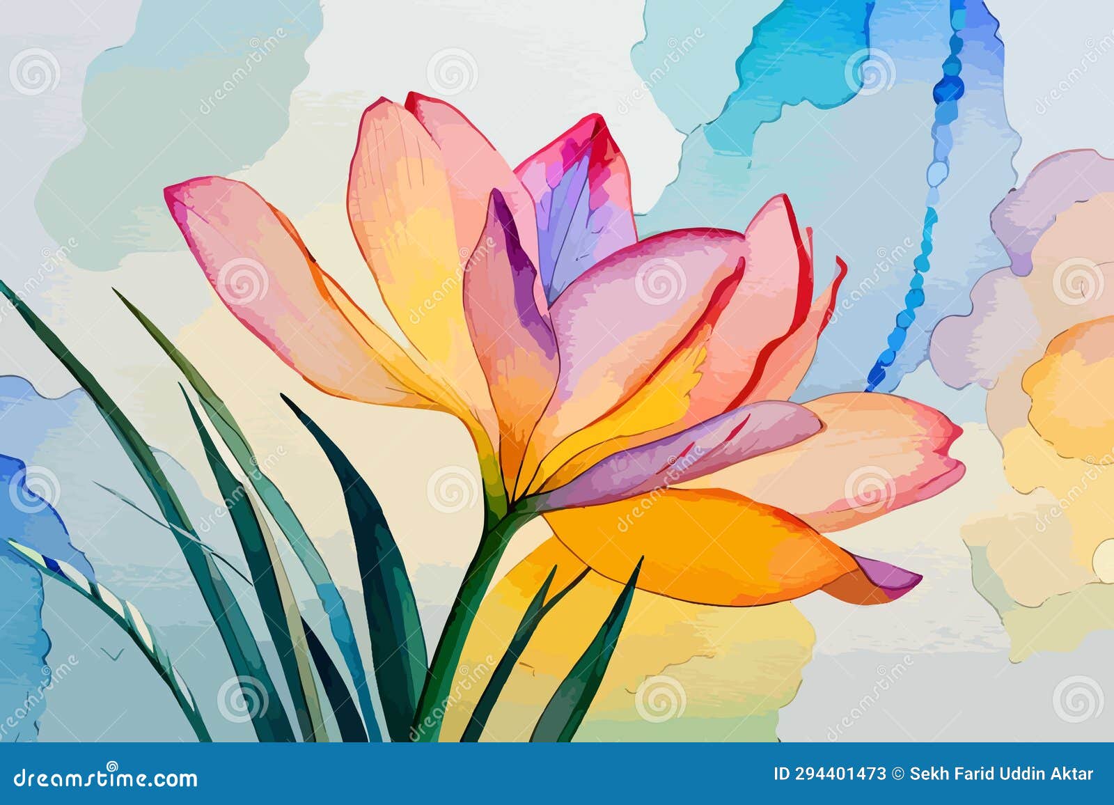 Freesia Flower Watercolor Art and Illustration Created with Ai Stock ...
