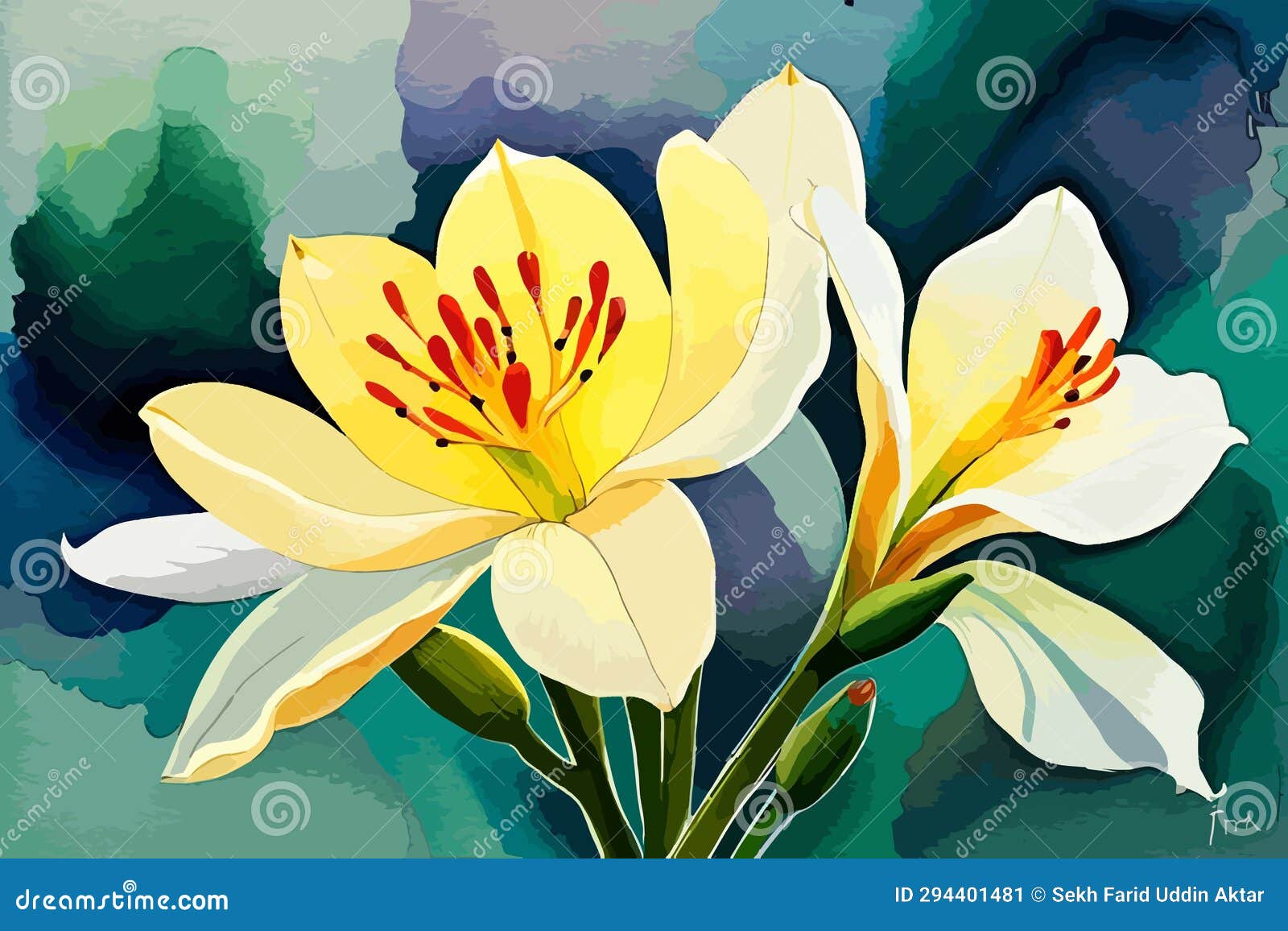 Freesia Flower Watercolor Art and Illustration Created with Ai Stock ...
