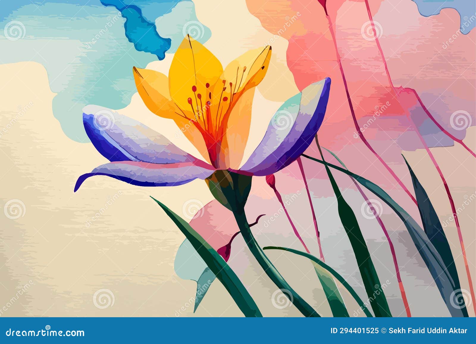 Freesia Flower Watercolor Art and Illustration Created with Ai Stock ...