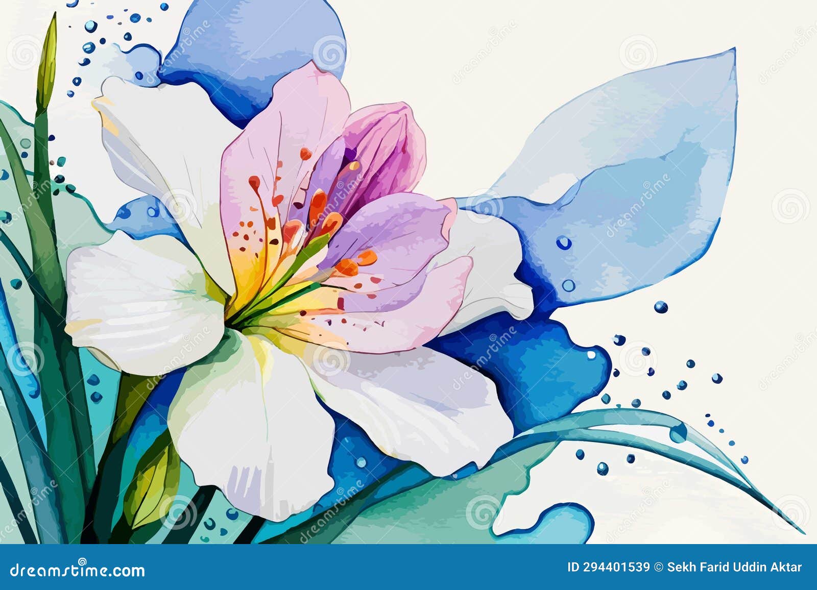 Freesia Flower Watercolor Art and Illustration Created with Ai Stock ...