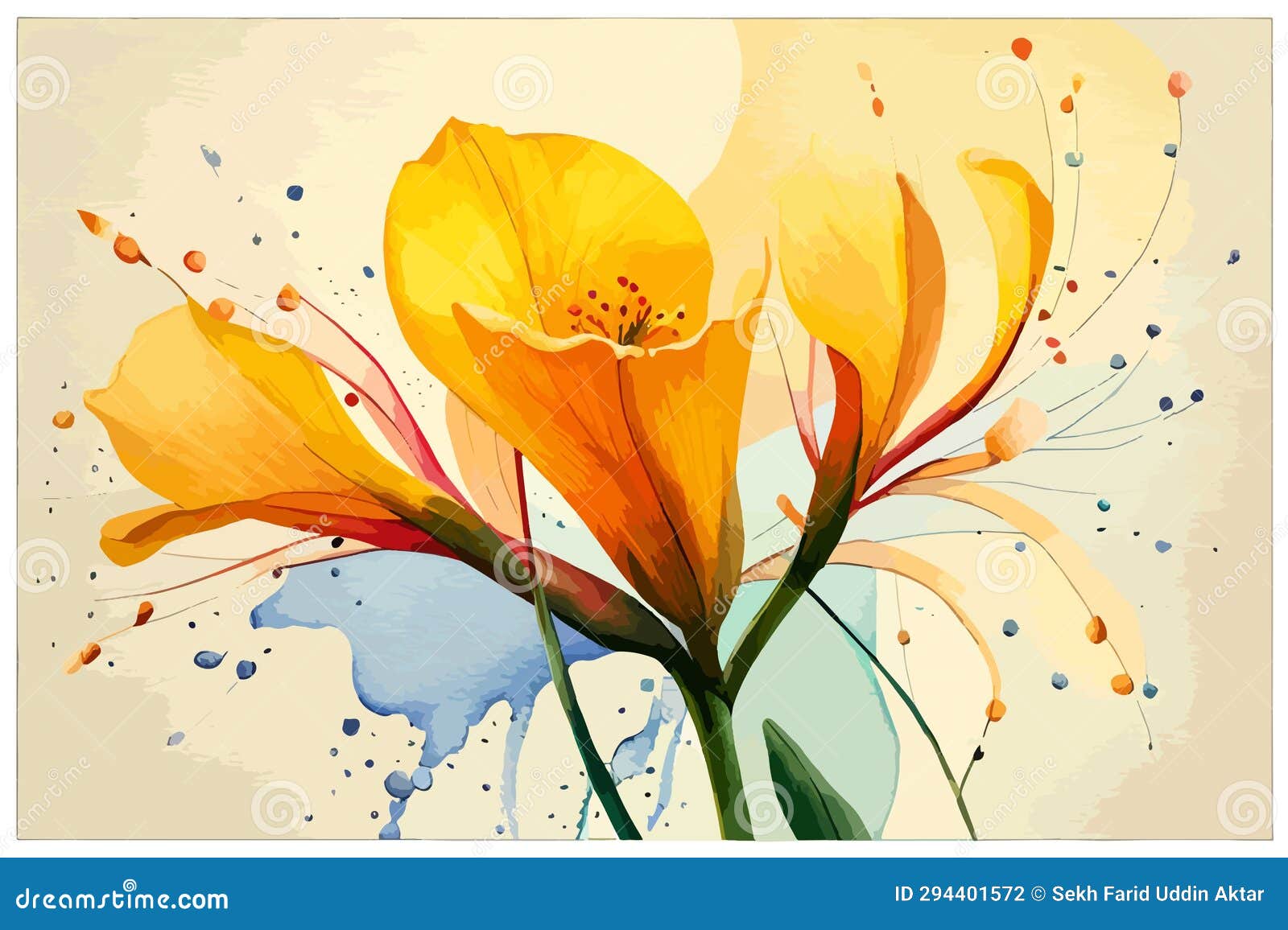 Freesia Flower Watercolor Art and Illustration Created with Ai Stock ...