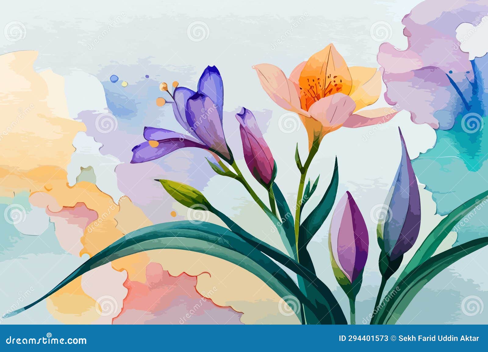 Freesia Flower Watercolor Art and Illustration Created with Ai Stock ...