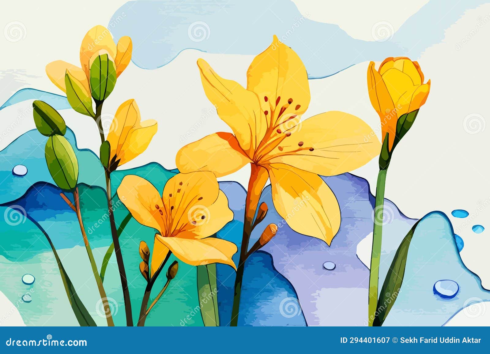 Freesia Flower Watercolor Art and Illustration Created with Ai Stock ...
