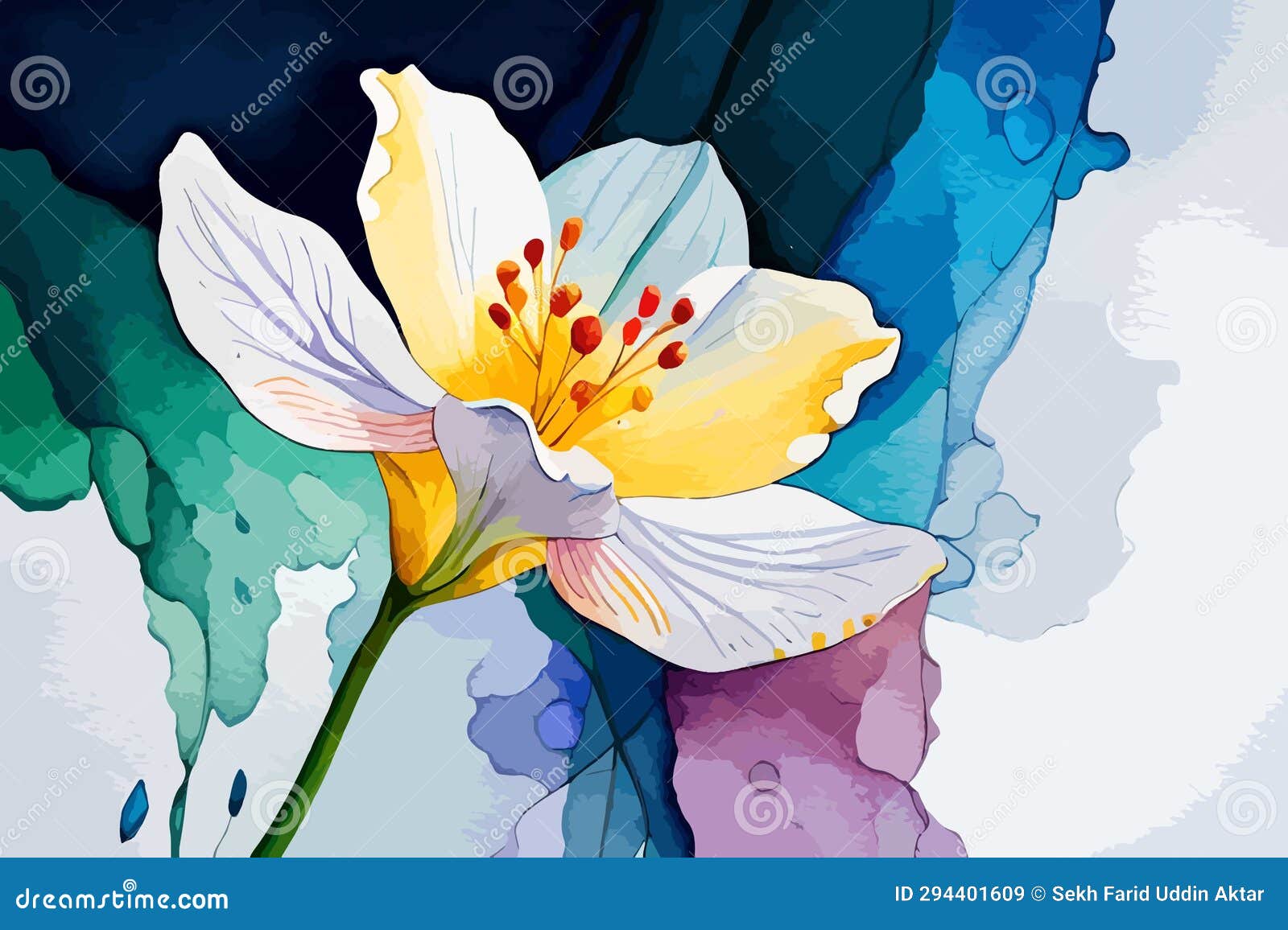 Freesia Flower Watercolor Art and Illustration Created with Ai Stock ...