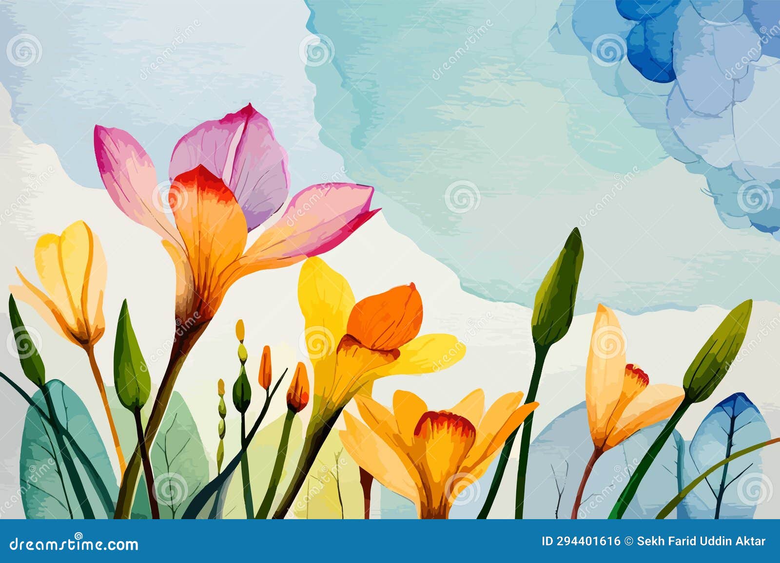 Freesia Flower Watercolor Art and Illustration Created with Ai Stock ...