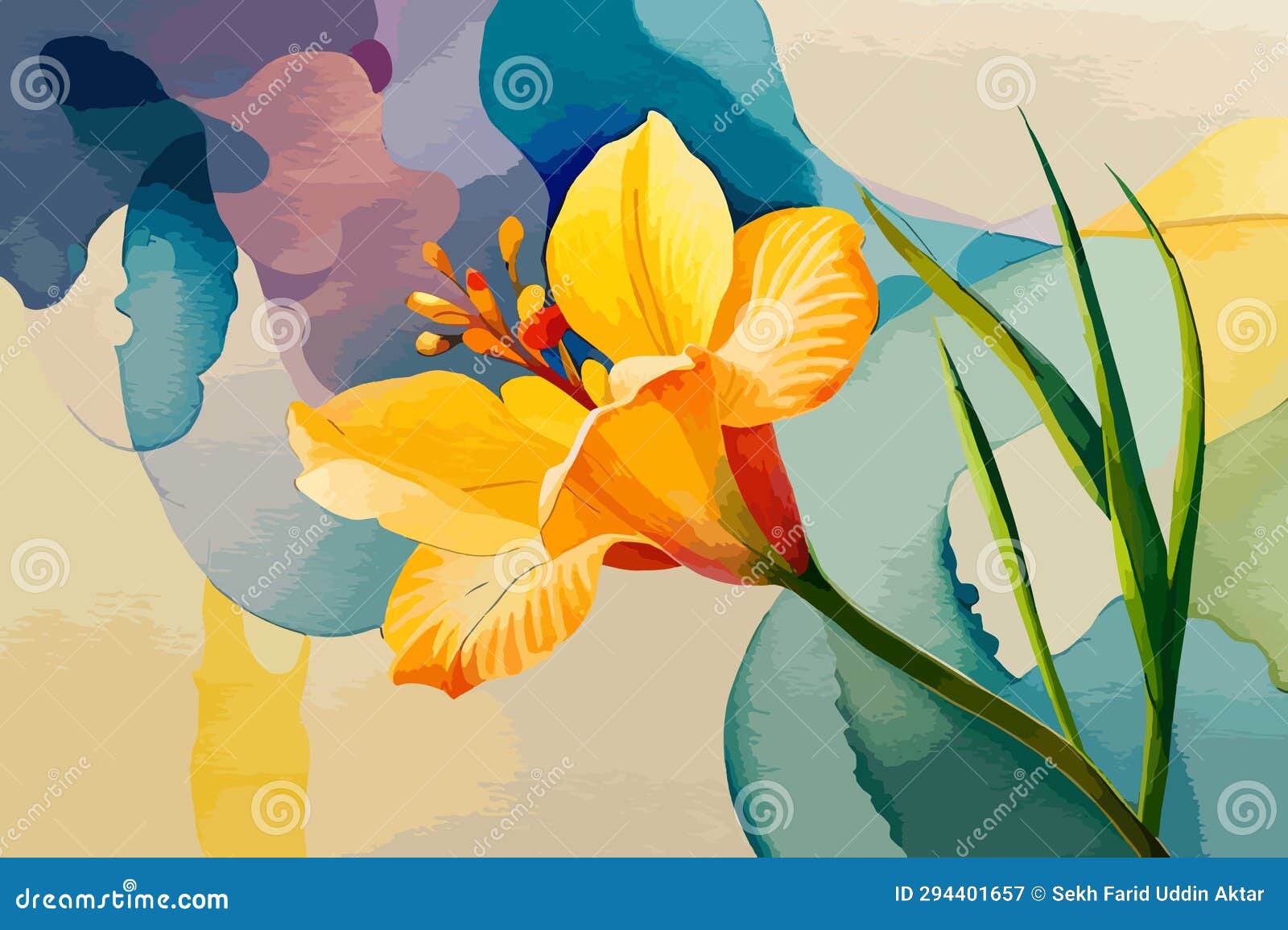 Freesia Flower Watercolor Art and Illustration Created with Ai Stock ...
