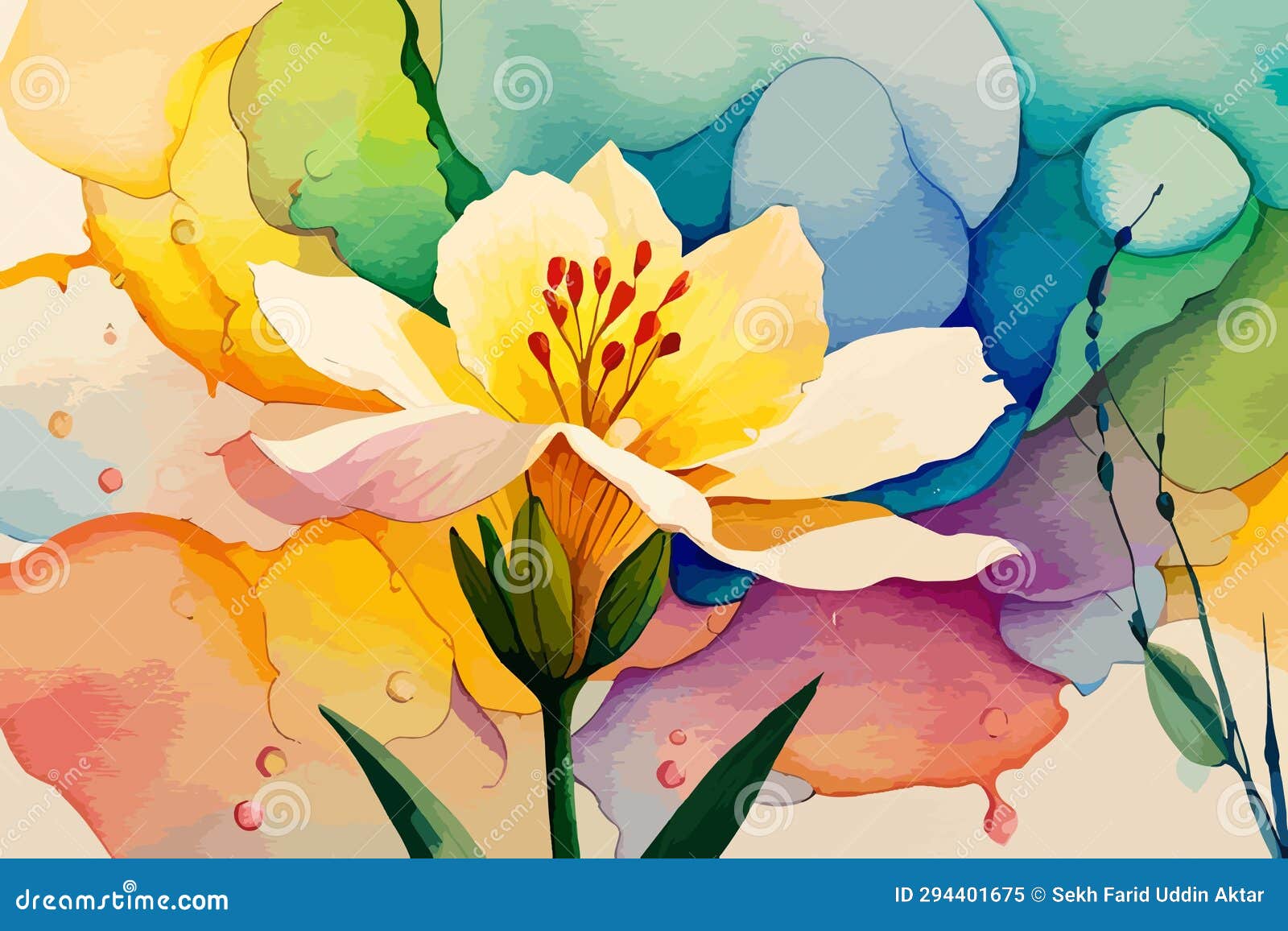 Freesia Flower Watercolor Art and Illustration Created with Ai Stock ...