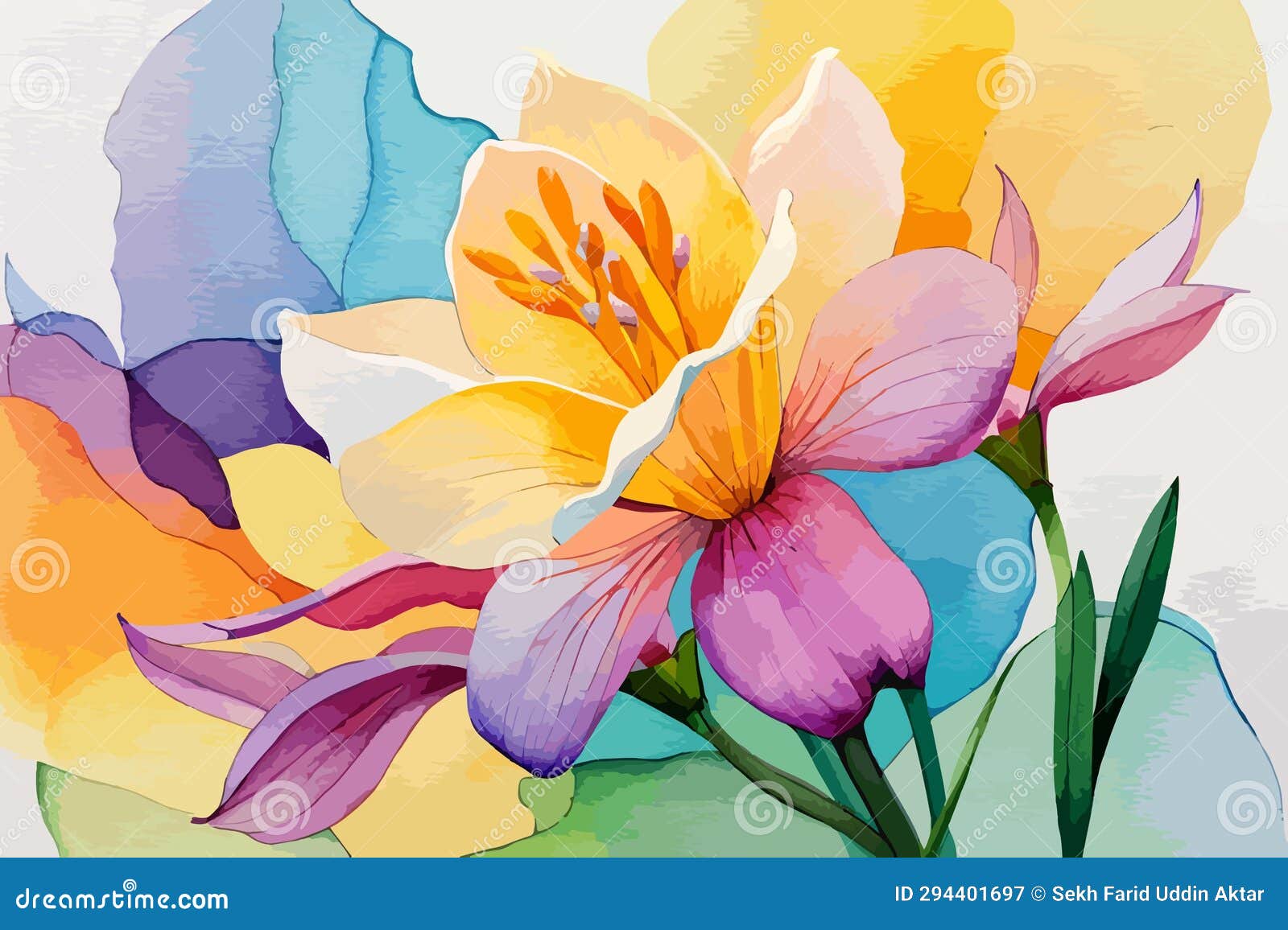 Freesia Flower Watercolor Art and Illustration Created with Ai Stock ...
