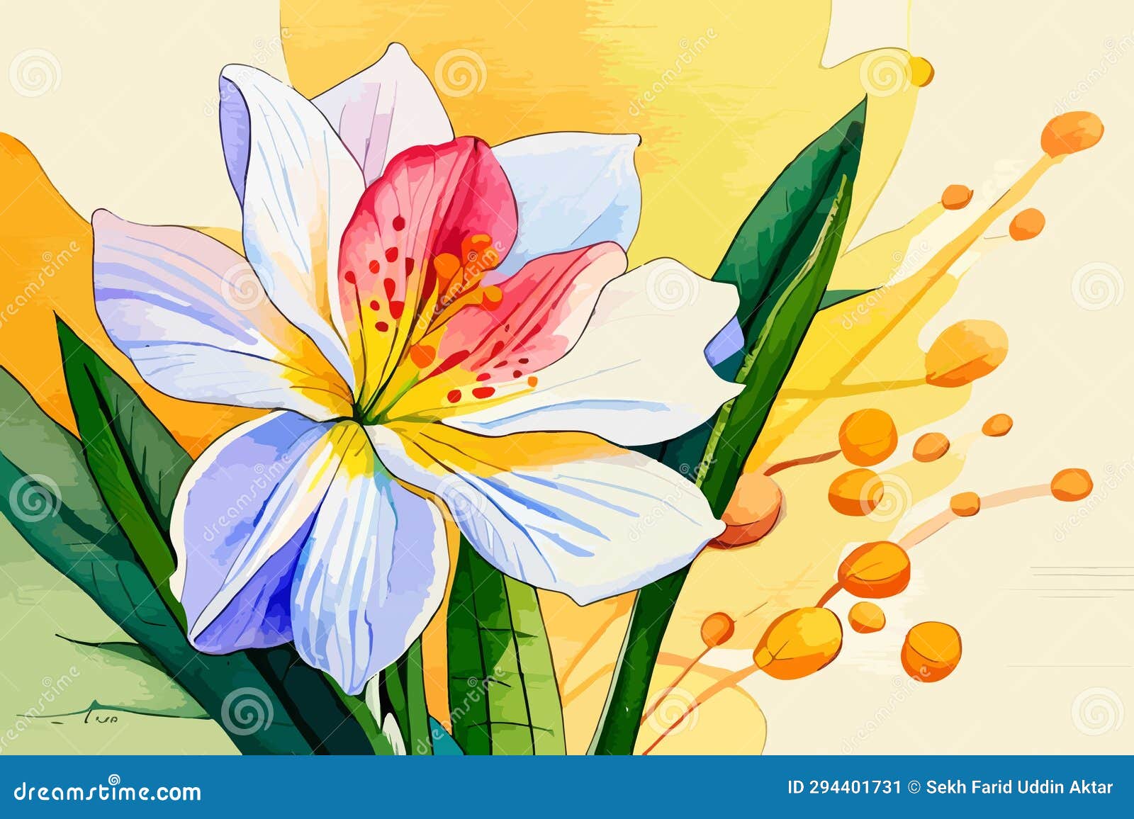 Freesia Flower Watercolor Art and Illustration Created with Ai Stock ...