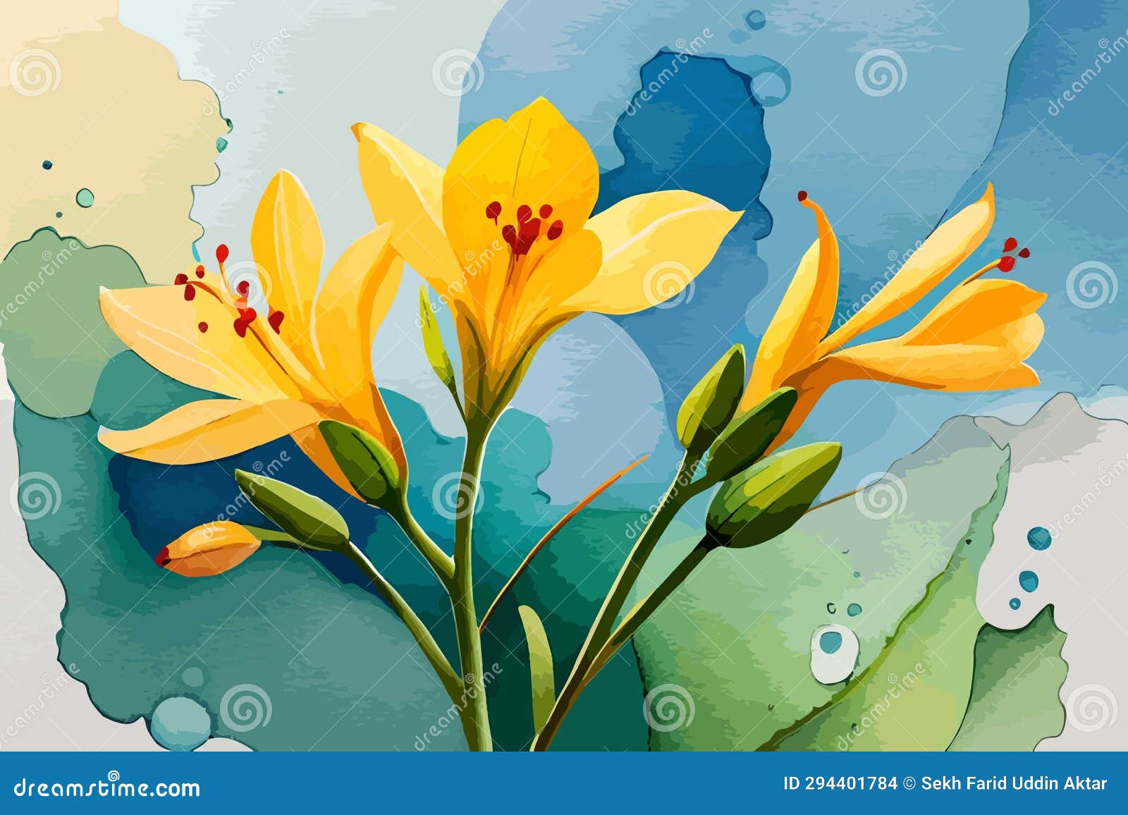 Freesia Flower Watercolor Art and Illustration Created with Ai Stock ...
