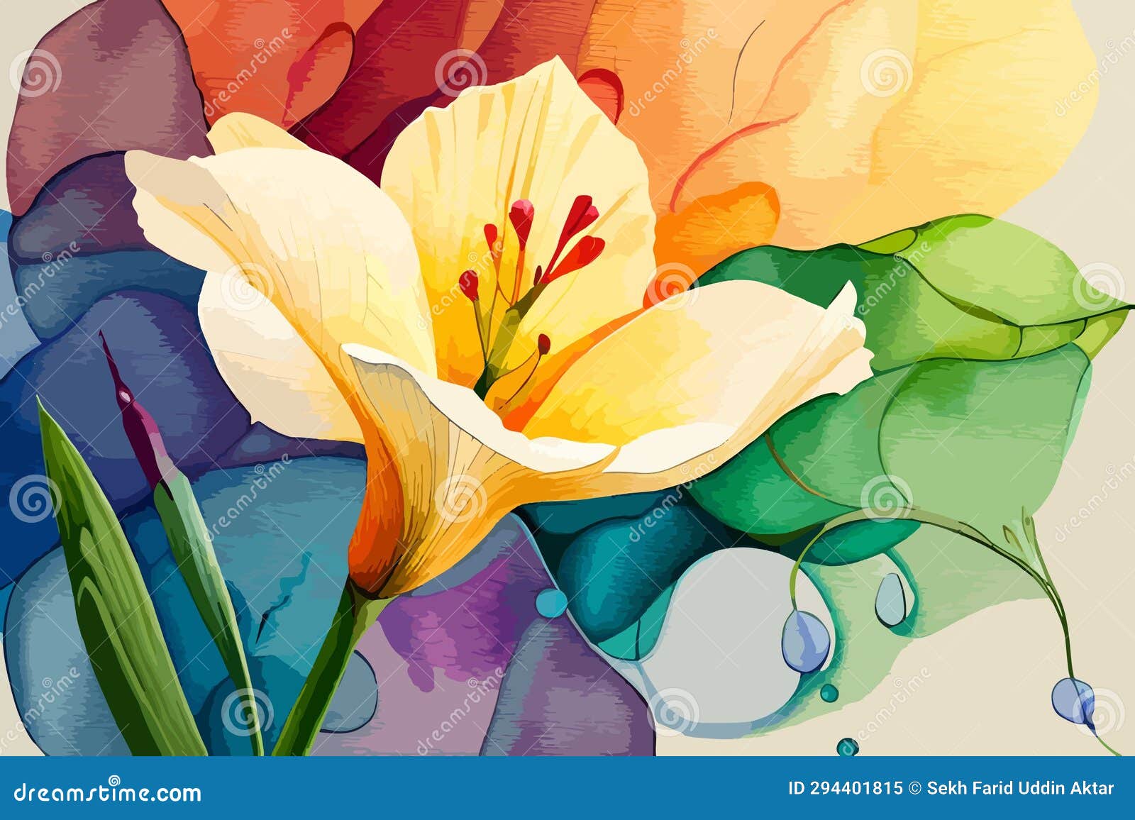 Freesia Flower Watercolor Art and Illustration Created with Ai Stock ...