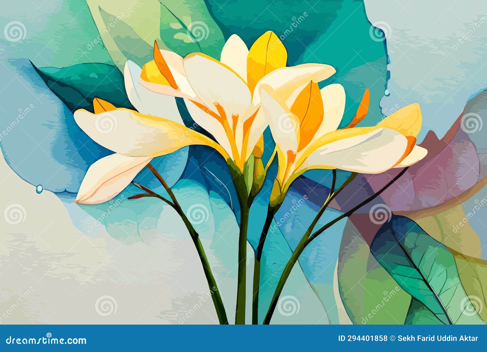 Freesia Flower Watercolor Art and Illustration Created with Ai Stock ...