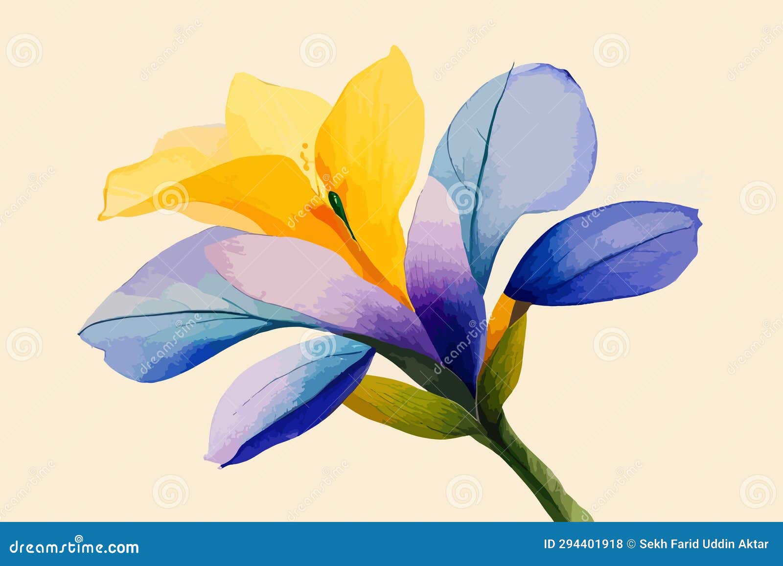Freesia Flower Watercolor Art and Illustration Created with Ai Stock ...