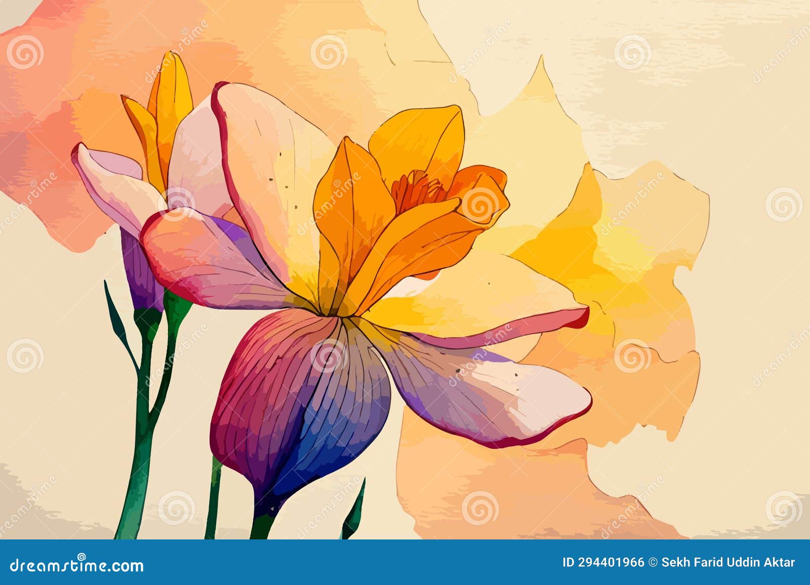 Freesia Flower Watercolor Art and Illustration Created with Ai Stock ...