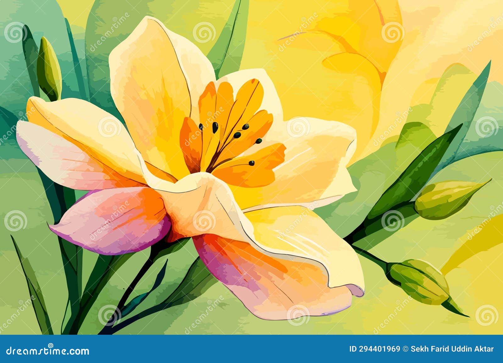Freesia Flower Watercolor Art and Illustration Created with Ai Stock ...