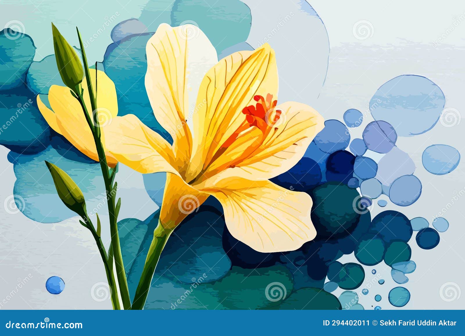 Freesia Flower Watercolor Art and Illustration Created with Ai Stock ...
