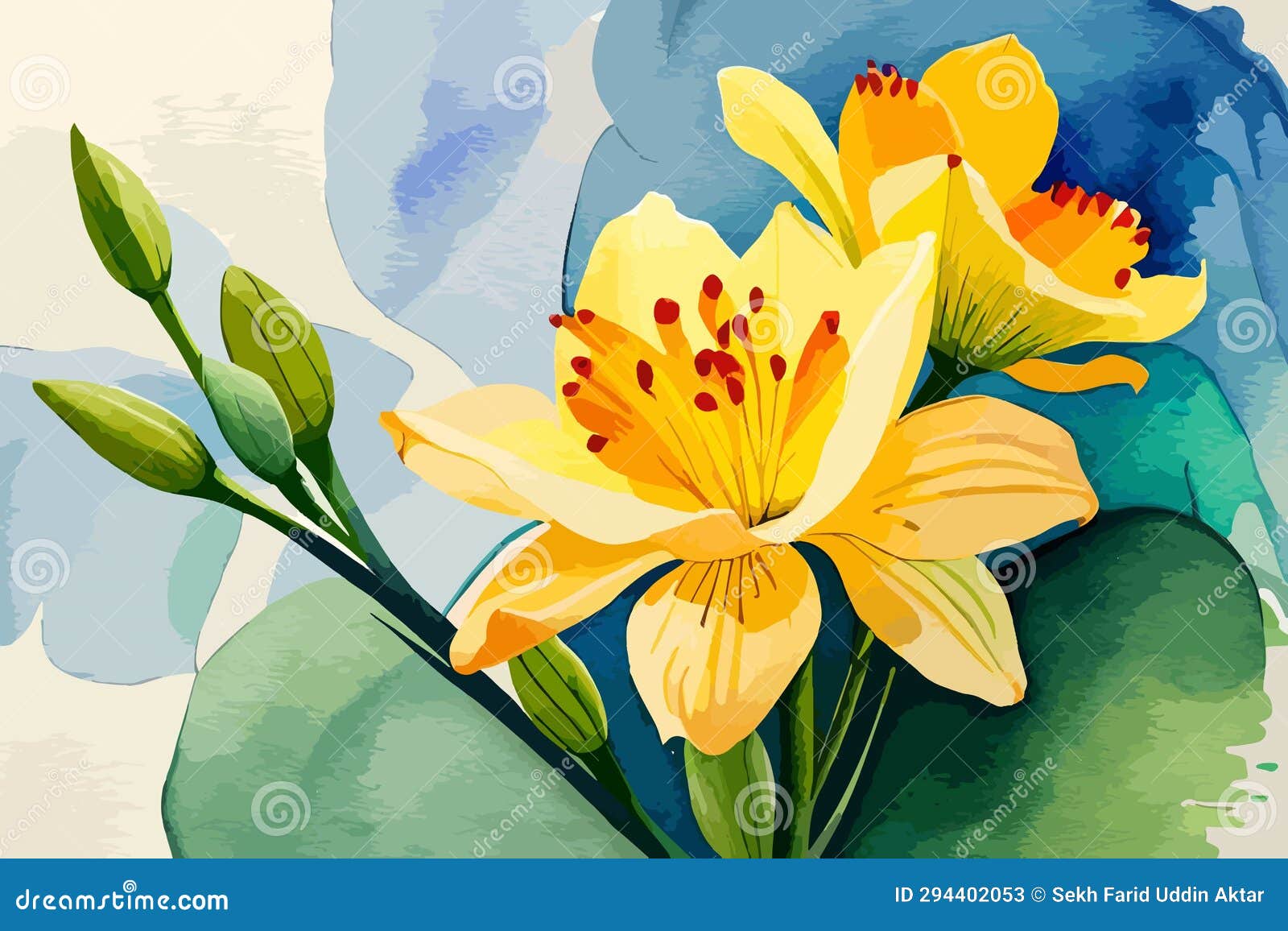 Freesia Flower Watercolor Art and Illustration Created with Ai Stock ...