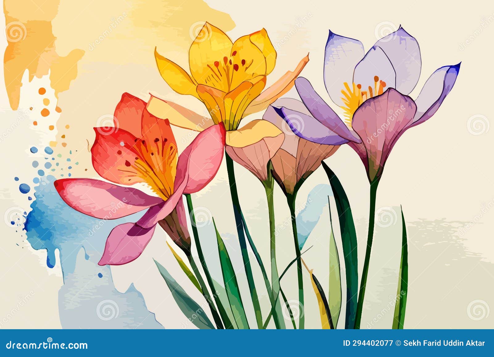 Freesia Flower Watercolor Art and Illustration Created with Ai Stock ...