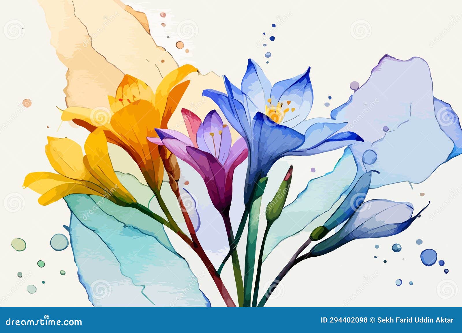 Freesia Flower Watercolor Art and Illustration Created with Ai Stock ...