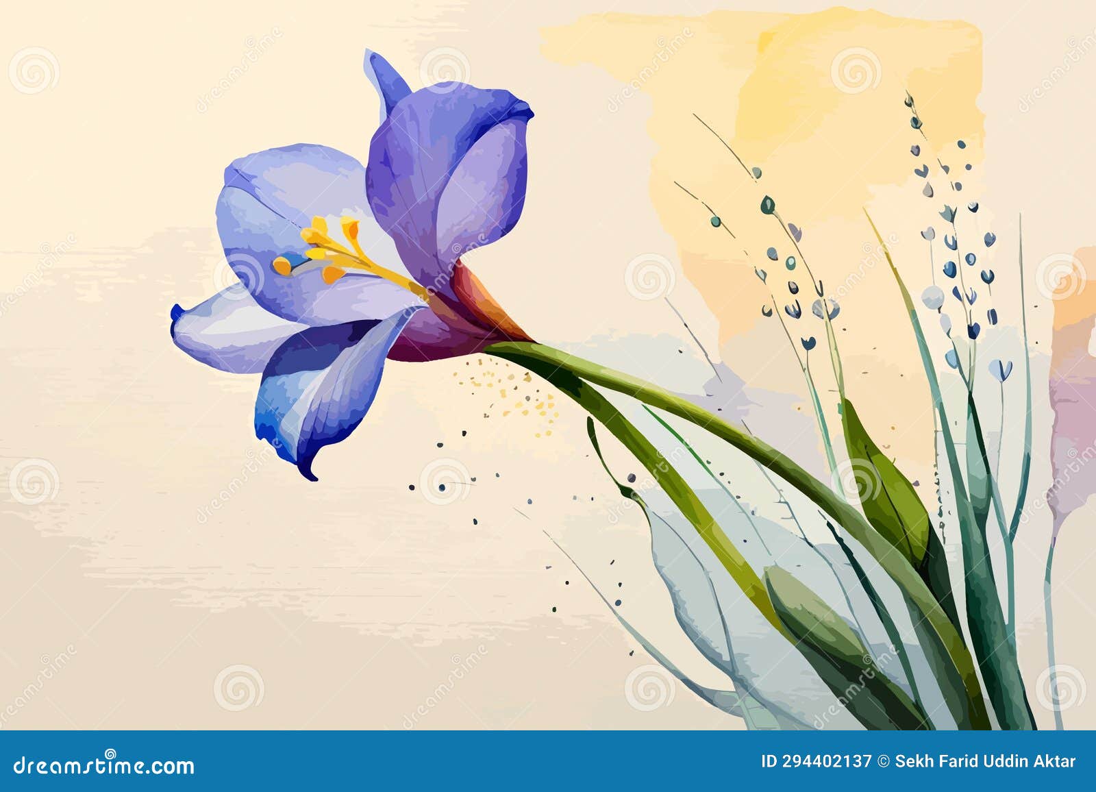 Freesia Flower Watercolor Art and Illustration Created with Ai Stock ...