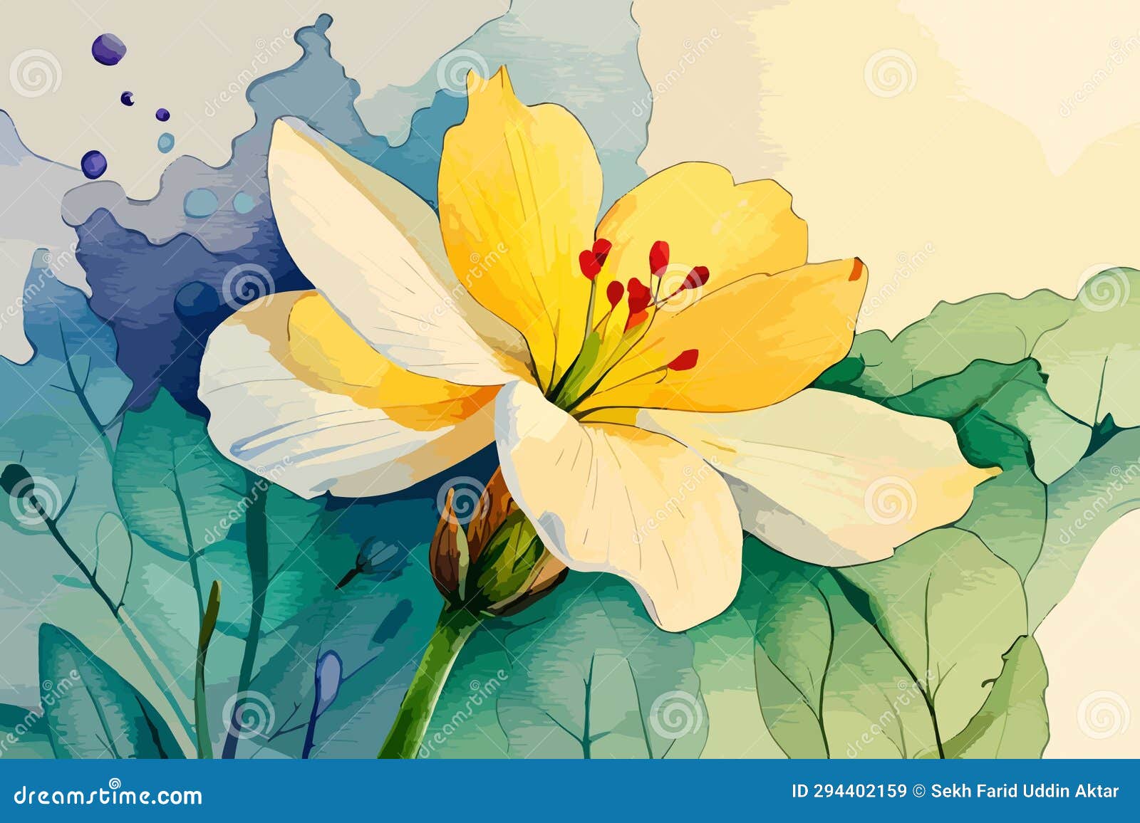 Freesia Flower Watercolor Art and Illustration Created with Ai Stock ...