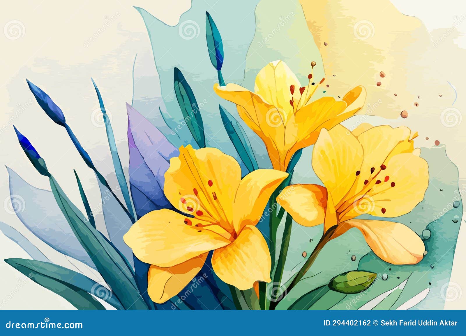 Freesia Flower Watercolor Art and Illustration Created with Ai Stock ...