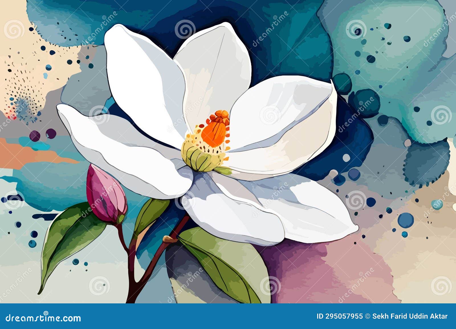 Magnolia Flower Watercolor Art and Illustration Created with Ai Stock ...