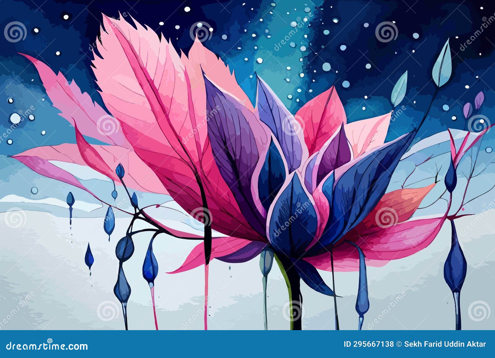 Night Queen Flower Watercolor Art and Illustration Created with Ai ...