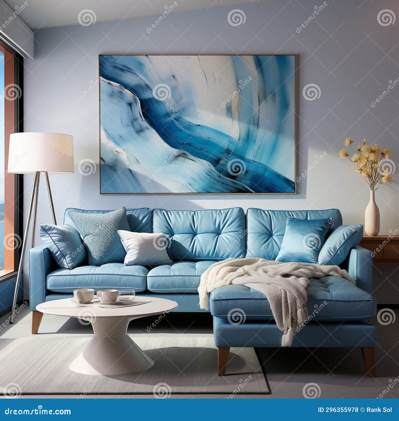Modern Blue Living Room Design with Sofa and Furnitur Stock ...