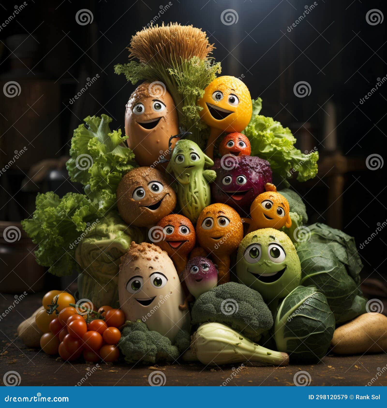 Whimsical Pile of Vegetables. Majestic Tower of Happy Vegetable Faces ...