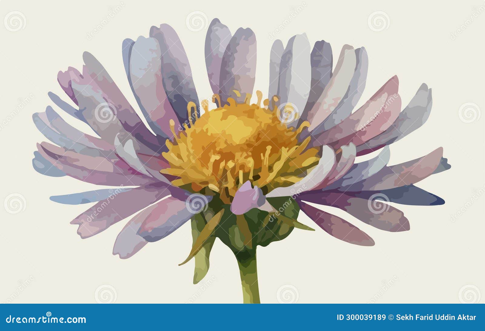 Aster Flower Watercolor Art and Illustration Created with Ai Stock ...