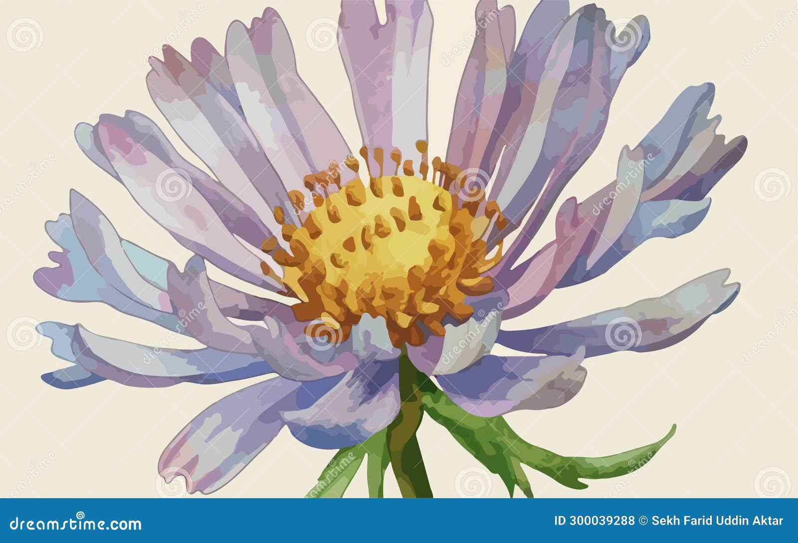 Aster Flower Watercolor Art and Illustration Created with Ai Stock ...