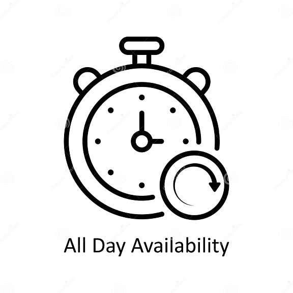 All Day Availability Vector Outline Icon Design Illustration. Business ...