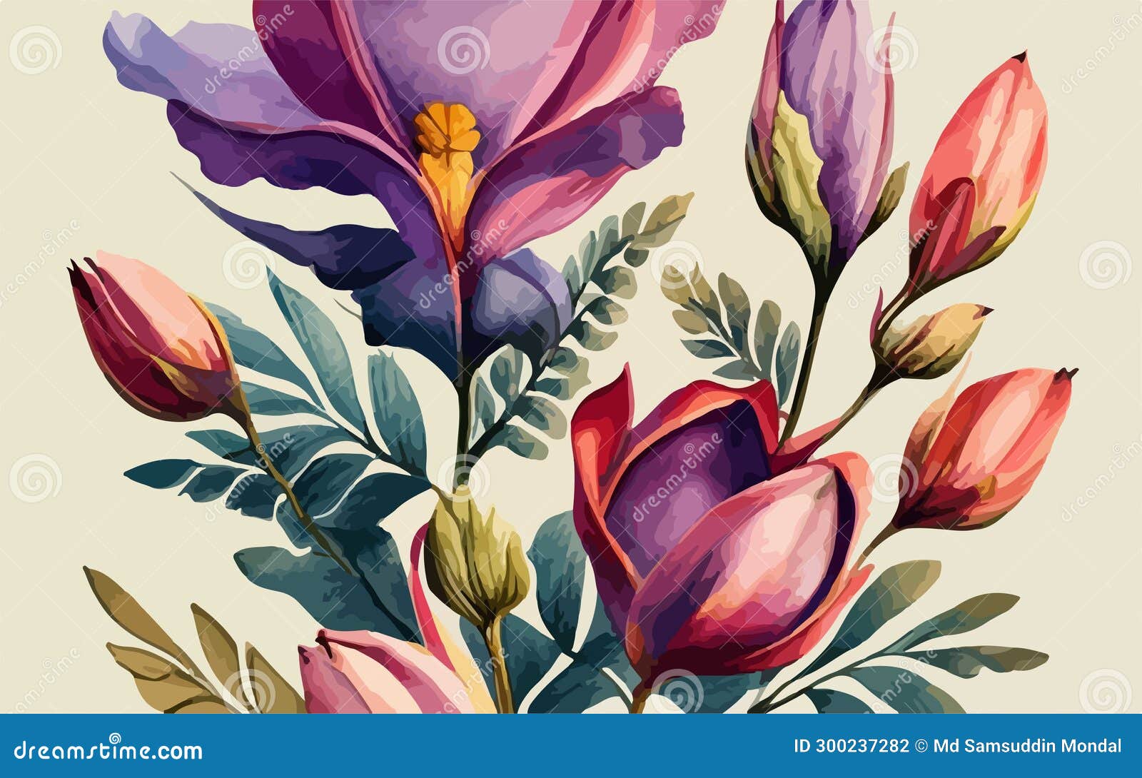 Aconitum Flower Watercolor Art & Illustration, Eps 10 Editable Vector ...