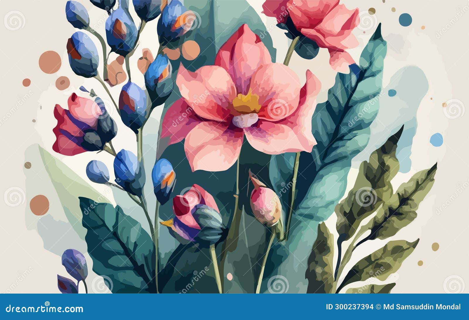 Aconitum Flower Watercolor Art & Illustration, Eps 10 Editable Vector ...