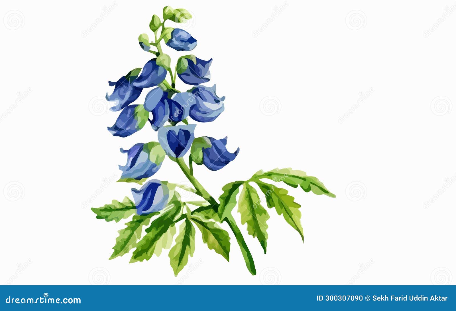 Aconitum Flower Watercolor Art and Illustration Created with AI Use Any ...